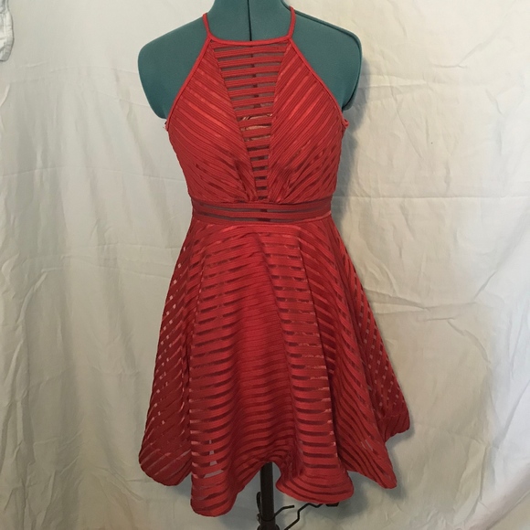 Papaya | Dresses | Burgundy Papaya Fit And Flare Striped Mini Dress ...